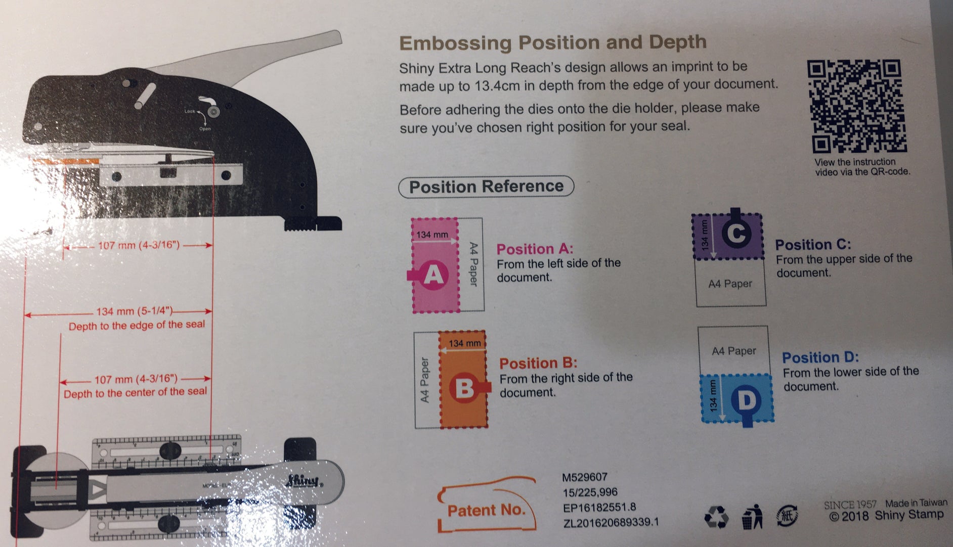 SHINY E.L.R. Embossing Seal Press New Model with 50 mm Diameter holder ...